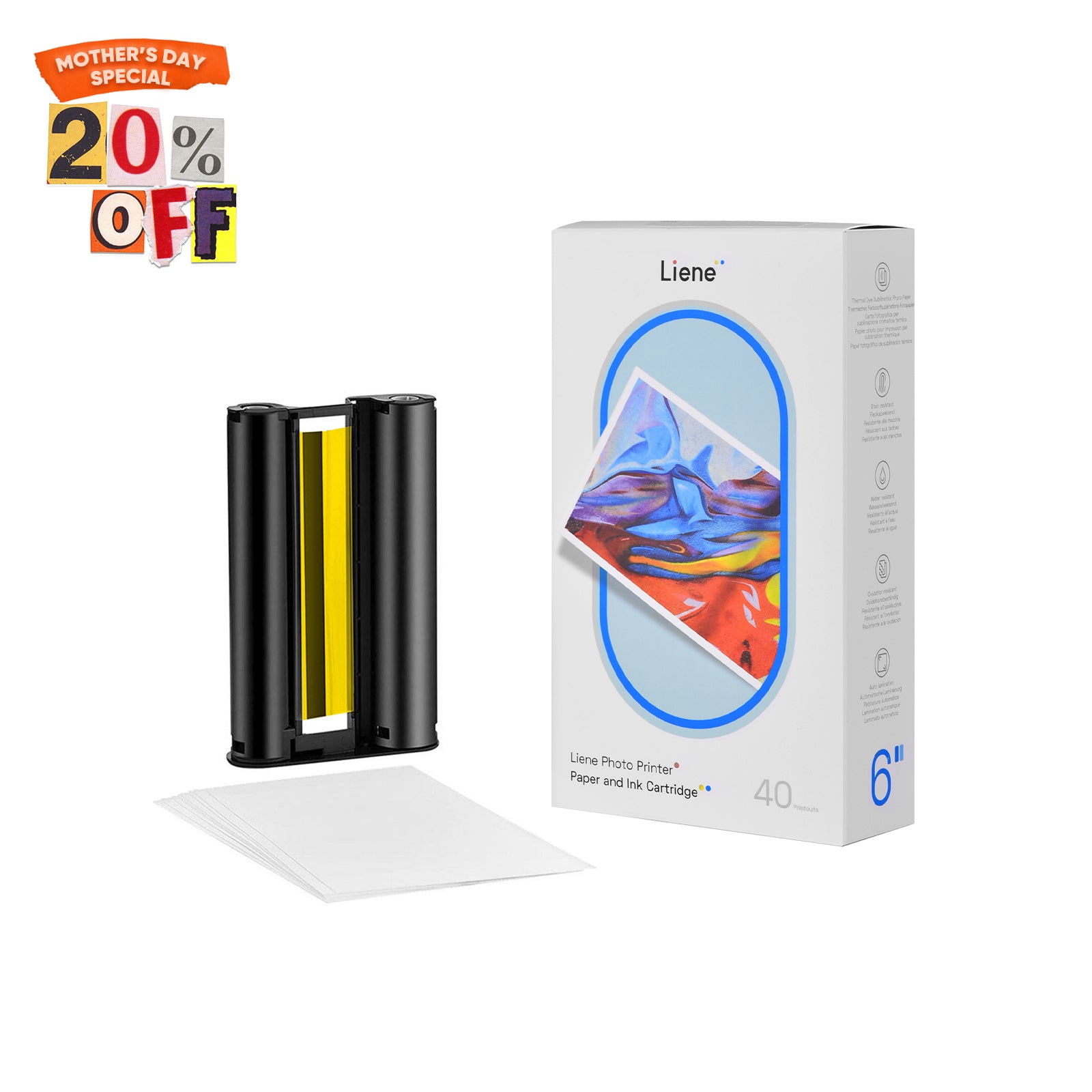 Amber 4x6" Photo Paper for Printer 40 Pack & 1 Cartridge | Liene