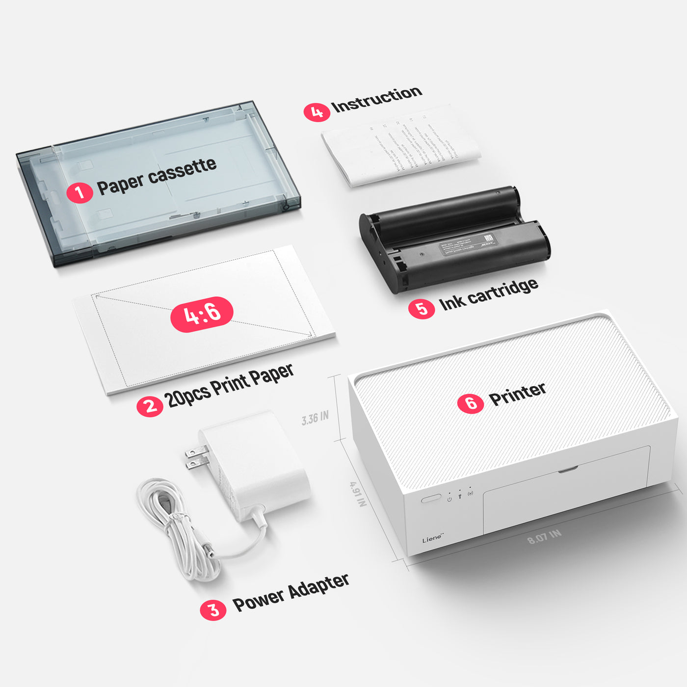 Liene Amber Instant Photo Printer White with 20 Sheets | Liene